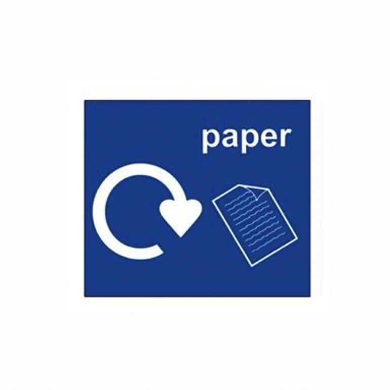 Recycling sticker, paper, 150x130 mm, blue | AJ Products UK