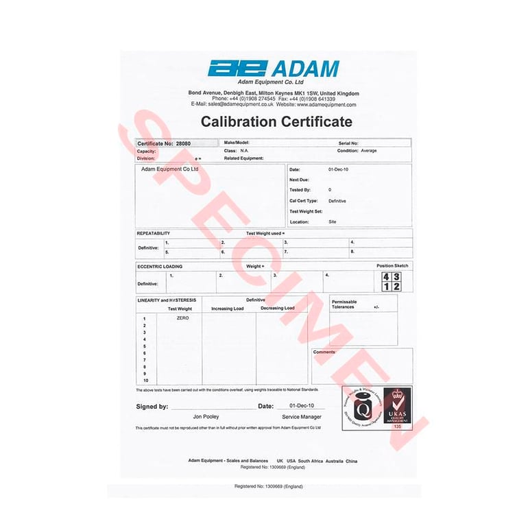 Calibration Certificate for heavyweight scales | AJ Products UK