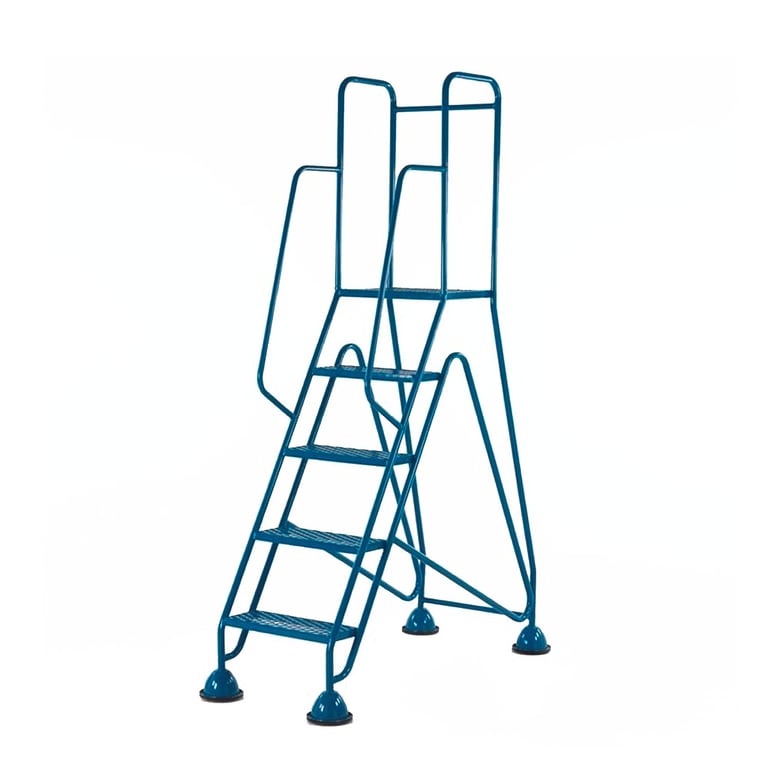 Mobile steps, mesh, 5 treads, full handrail, H 1250 mm | AJ Products UK