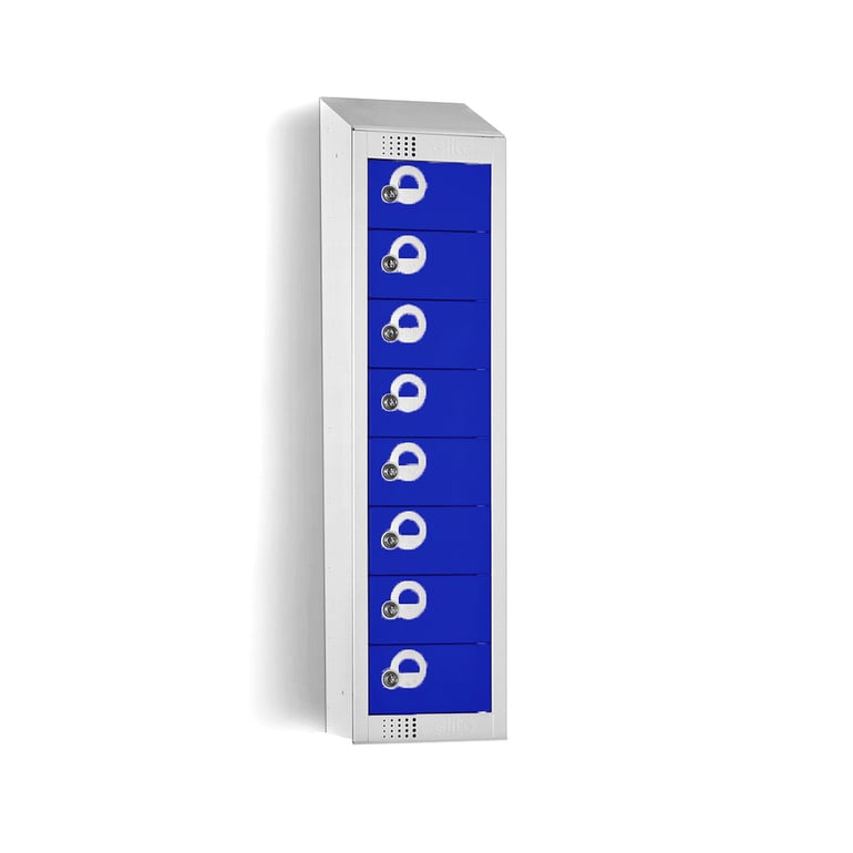 Personal effects locker, 8 door, sloping top, 990x250x160 mm, dark blue ...