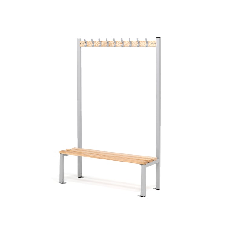 Bench + hook rail ELITE, 9 hooks, 1200x400x1800 mm, grey | AJ Products UK