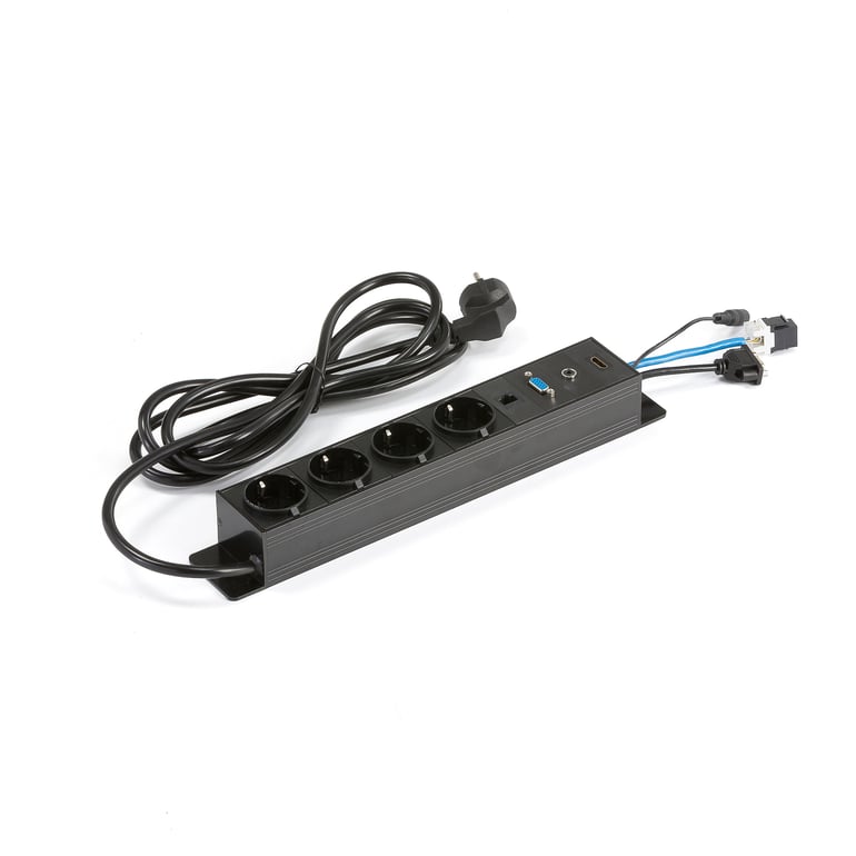 Pistorasiapaneeli, 4 sähköliitäntä, 1 verkkoliitin, 1 VGA-liitin, 1 ...