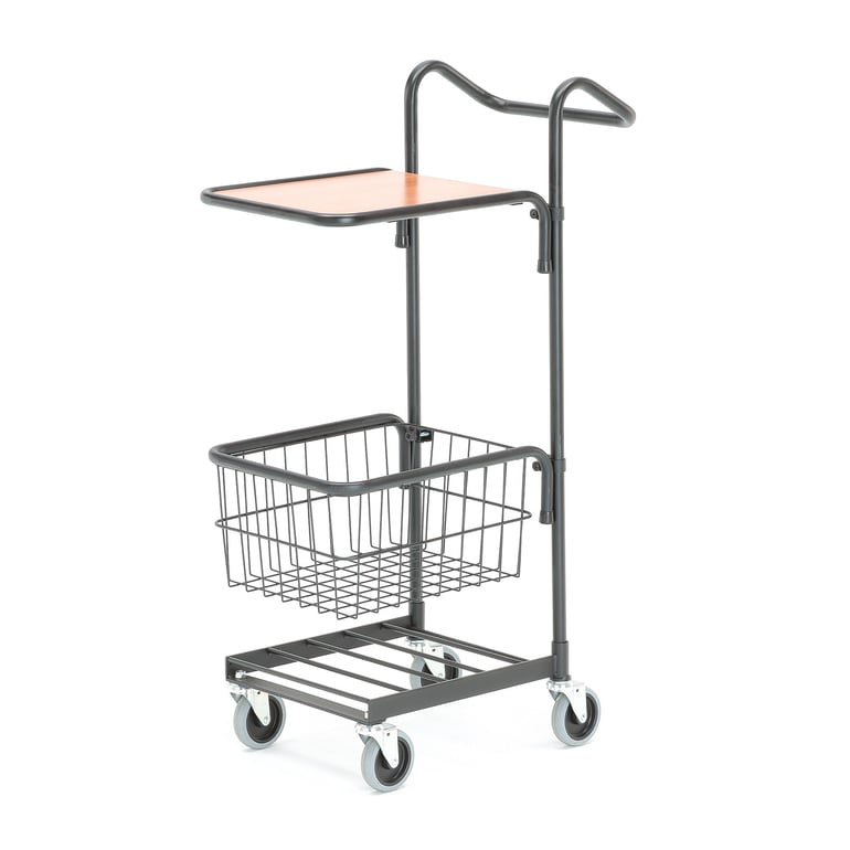 Mini trolley COMPACT, 1 shelf, 1 basket, black/cherry | AJ Products UK