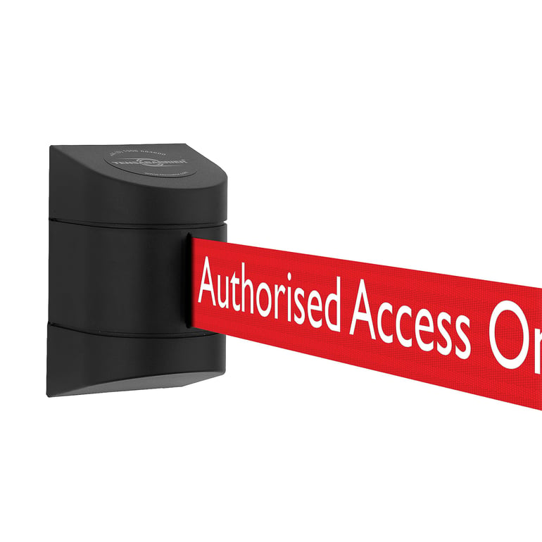 Tensabarrier® large printed belt barrier, Authorised Access Only, 7.7 m ...