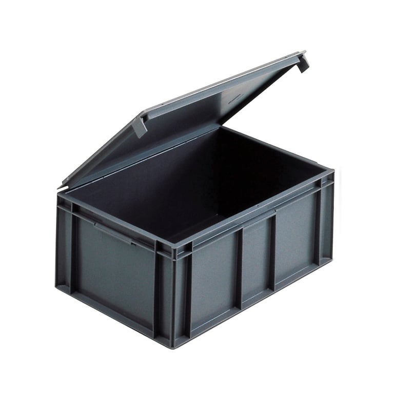 Euro box with integral lid, 600x400x246 mm, 45 L, grey | AJ Products UK