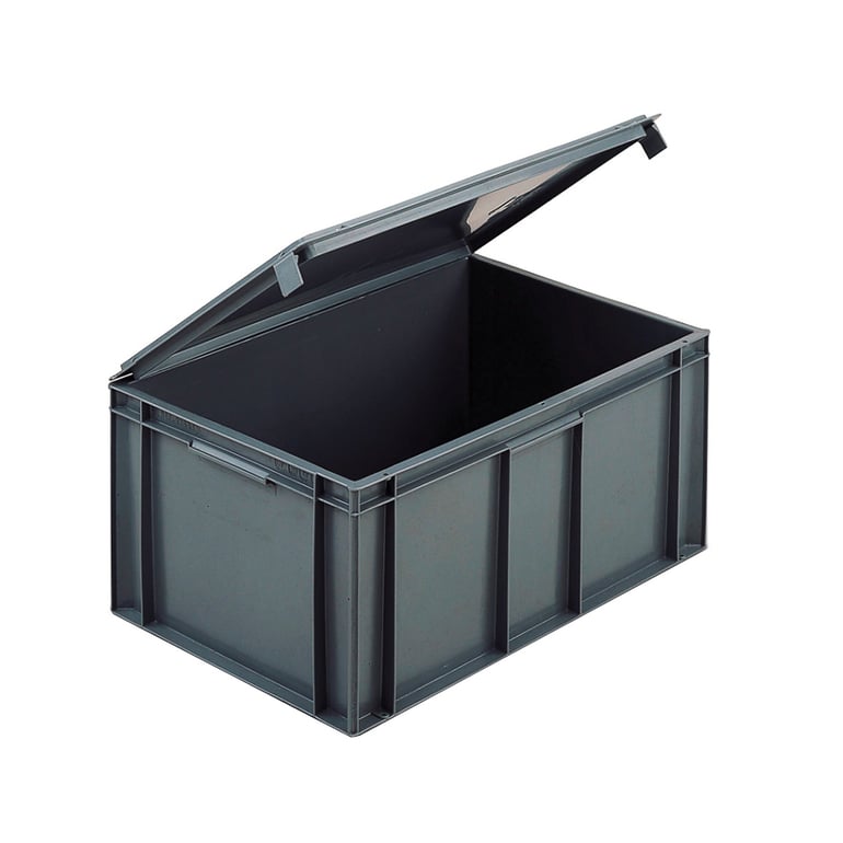 Euro box with integral lid, 600x400x291 mm, 54 L, grey | AJ Products UK