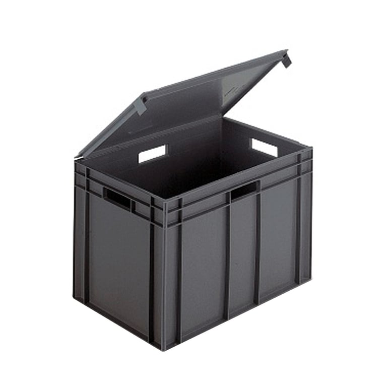 Euro box with integral lid, 600x400x423 mm, 75 L, grey | AJ Products UK