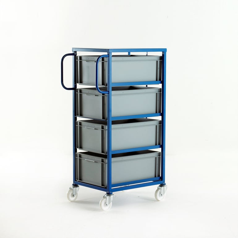 Mobile tray rack + Euro trays, 200 kg load, 4 trays, H 1250 mm | AJ ...