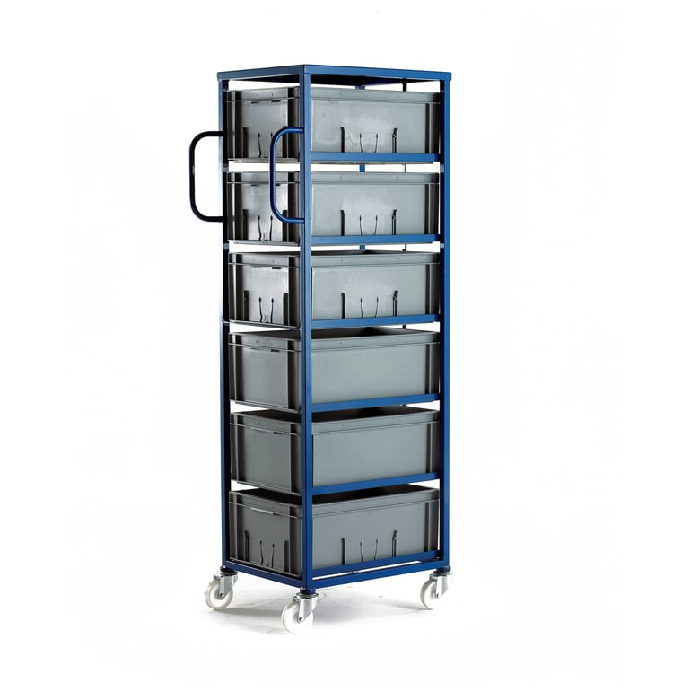 Mobile tray rack + Euro trays, 200 kg load, 6 trays, H 1780 mm | AJ ...
