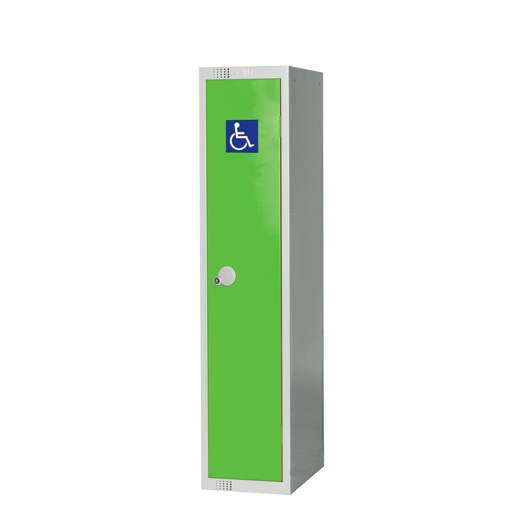 Disability locker, 1 door, 1370x300x450 mm, green | AJ Products UK