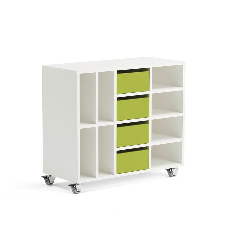 Student storage STURE, 4 compartments, white, lime drawers | AJ Products UK