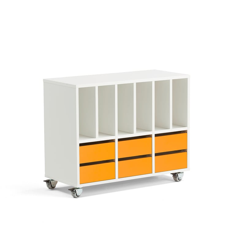 Student storage STURE, 6 compartments, 6 drawers, white, orange drawers ...