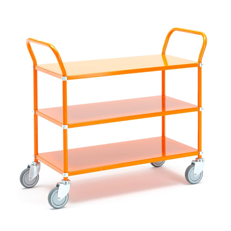Heavy duty shelf trolley TRANSIT, 3 shelves, 900x440 mm, orange | AJ ...