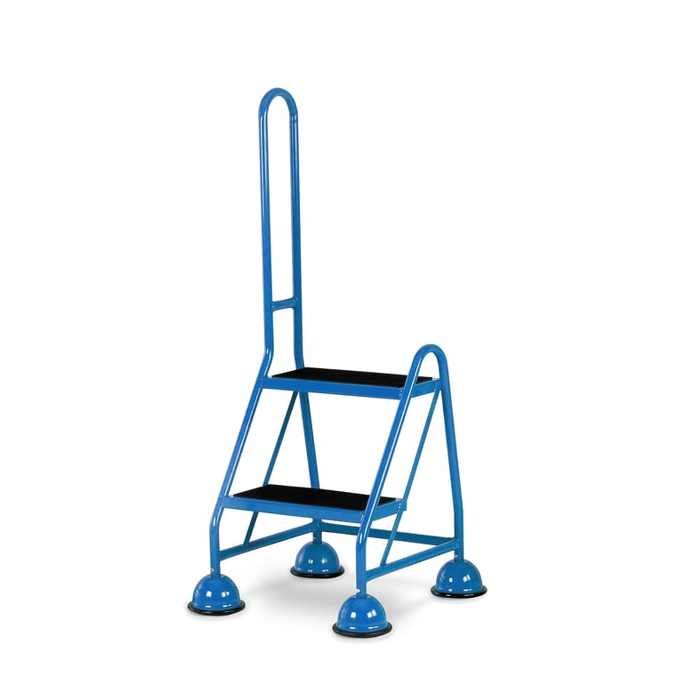 Mobile steps, rubber, handrail, 2 treads, H 508 mm, blue | AJ Products IE