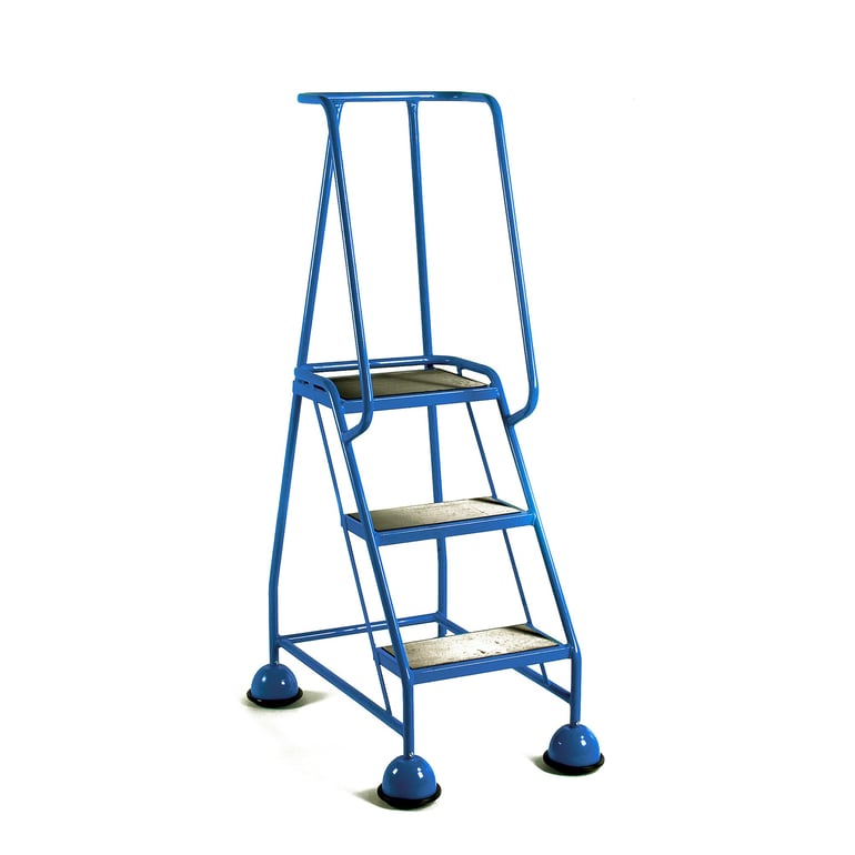 Mobile steps, anti-slip, 3 treads, H 762 mm, blue | AJ Products UK