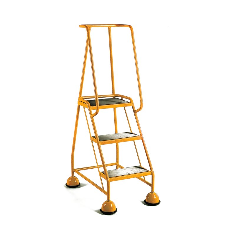 Mobile steps, rubber, 3 treads, H 762 mm, yellow | AJ Products IE