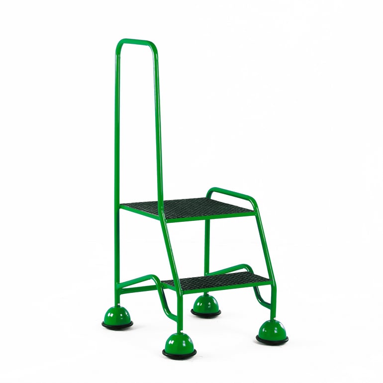 GRP mobile steps, 2 treads, single handrail, H 508 mm, green | AJ ...