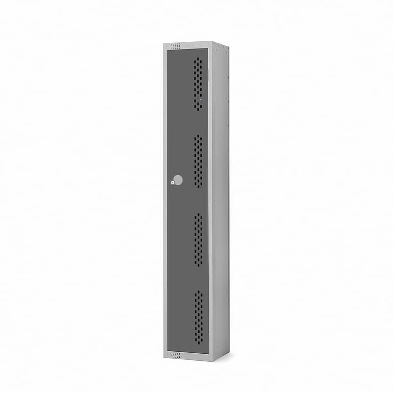 Perforated door locker, 1 door, 1800x300x450 mm, dark grey | AJ Products UK