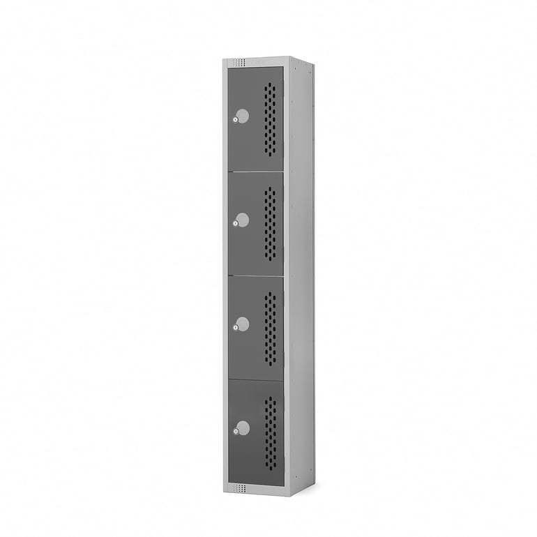 Perforated door locker, 4 door, 1800x300x450 mm, dark grey | AJ Products UK