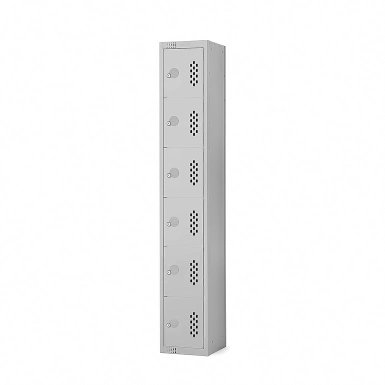 Perforated door locker, 6 door, 1800x300x450 mm, grey | AJ Products UK
