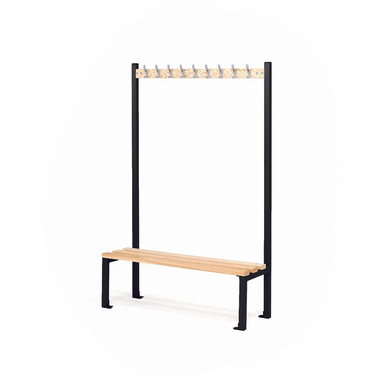 Bench + hook rail ELITE, 9 hooks, 1200x400x1800 mm, black | AJ Products UK