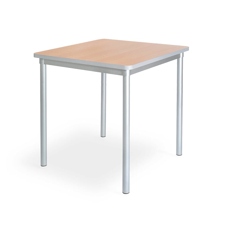 Square classroom table ENVIRO, 750x750x710 mm, beech, silver | AJ ...