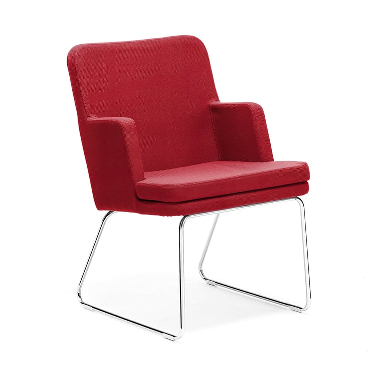 Armchair EASY, chrome skid frame, Repetto fabric, raspberry red | AJ ...