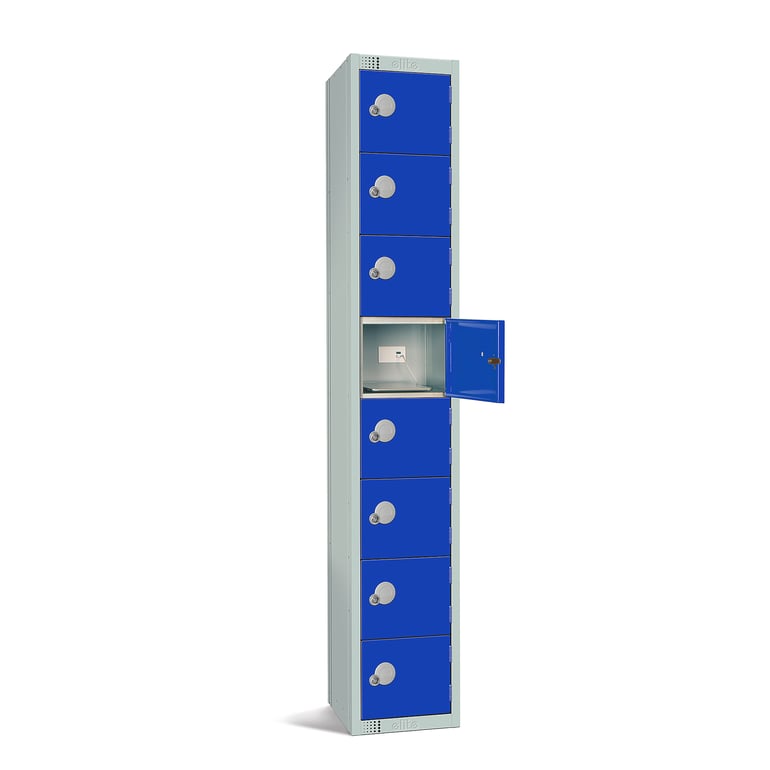 Charging locker, starter unit, 1800x300x330 mm, 8 door, blue | AJ ...