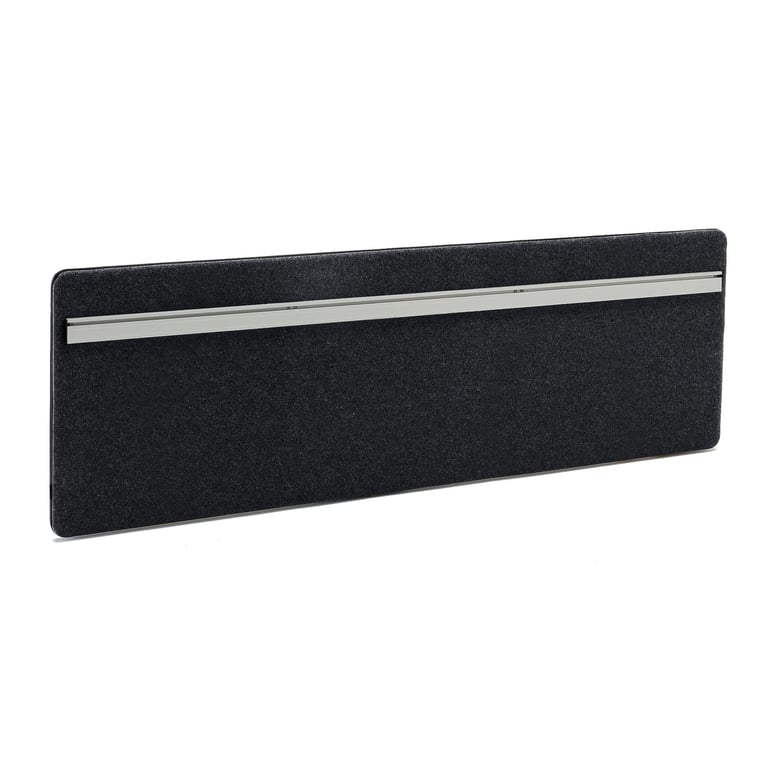 Reinforced desk screen ZIP CALM, 2000x650 mm, dark grey with black ...