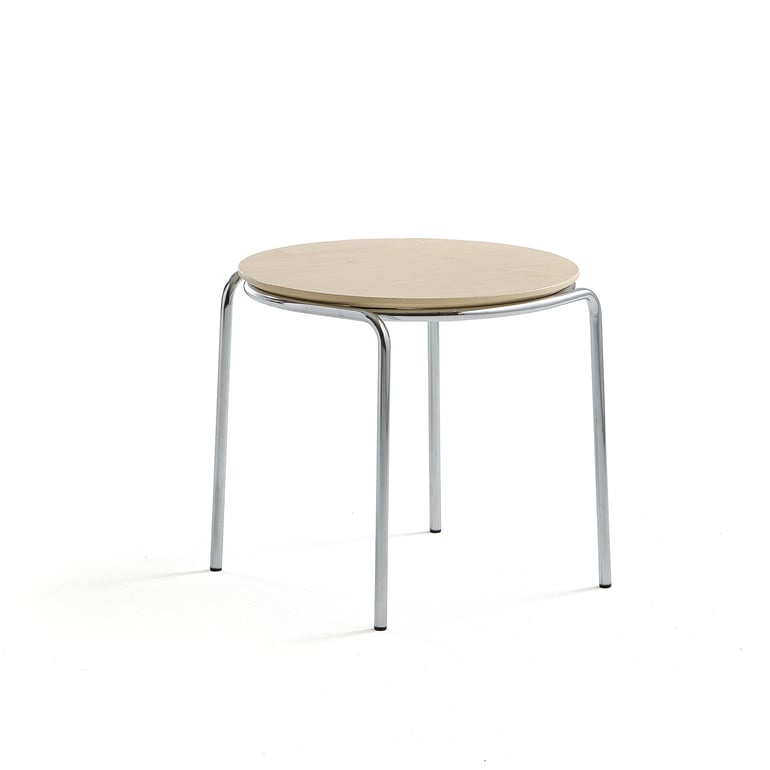 Sofabord ASHLEY, Ø 570 mm, H 470 mm, birkelaminat, krom | AJ Produkter