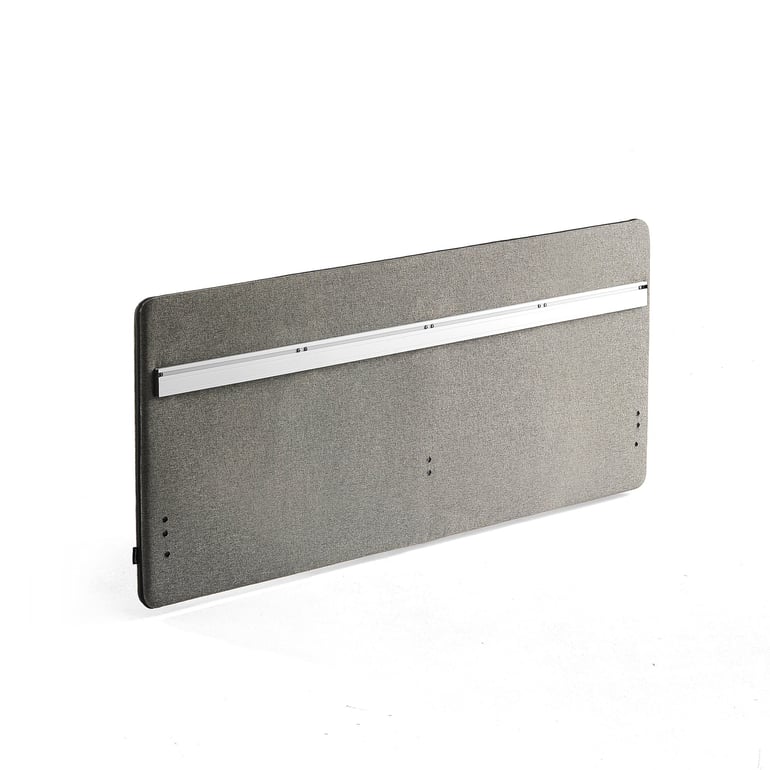 Reinforced desk screen ZIP RIVET, 1600x650mm, silver grey with black ...