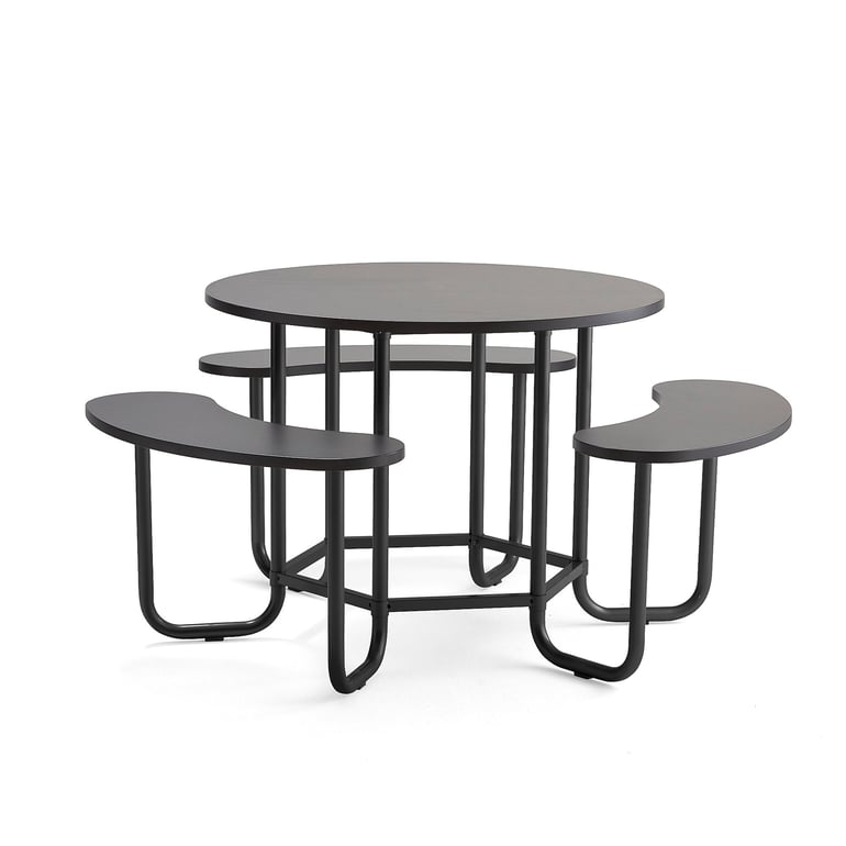 Poseur height seating group OCTO, black benches, black frame | AJ ...
