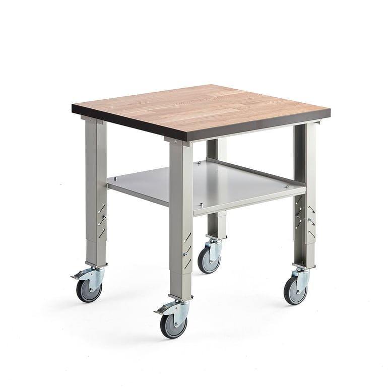 Wheeled workshop table SOLID, 500 kg load, 800x800 mm, grey, oak | AJ ...