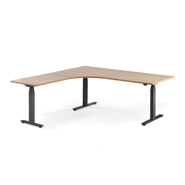 Standing desk MODULUS, L-shaped, 2000x2000 mm, black frame, oak | AJ ...