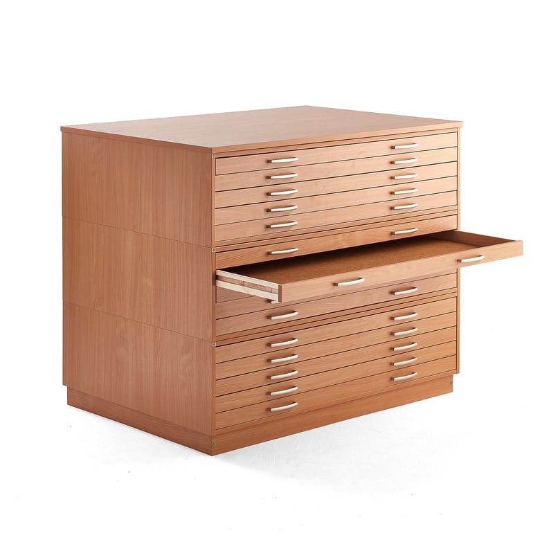 Complete drawing cabinet SKETCH, 15 drawers, A0, beech laminate | AJ ...