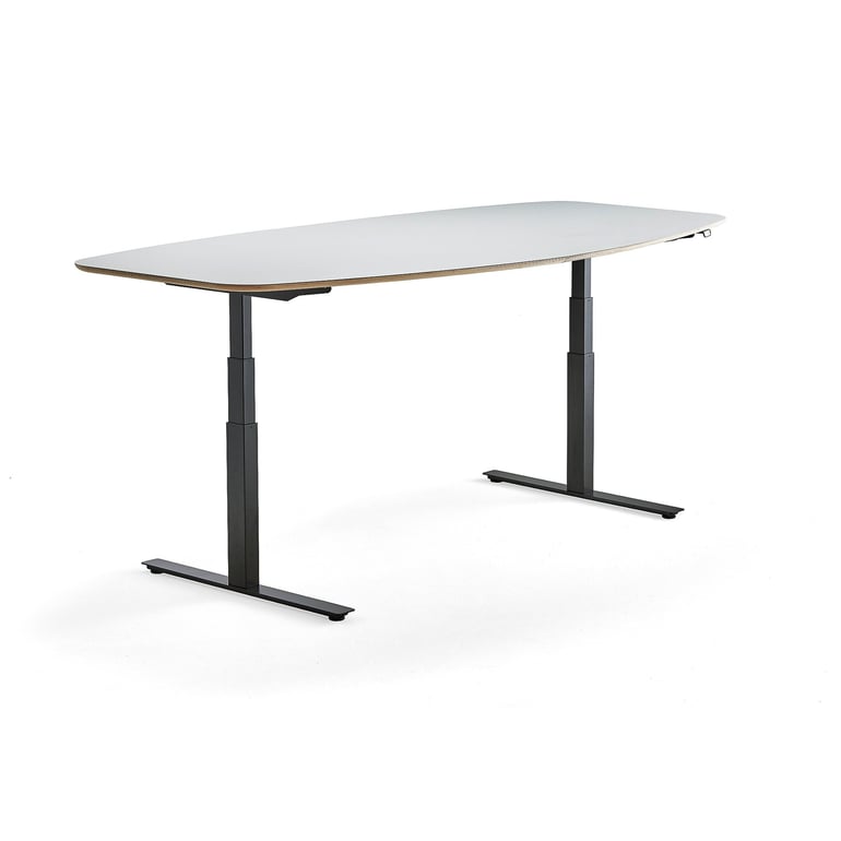 Sit-stand meeting table AUDREY, 2400 x 1200 mm, black frame, light grey ...
