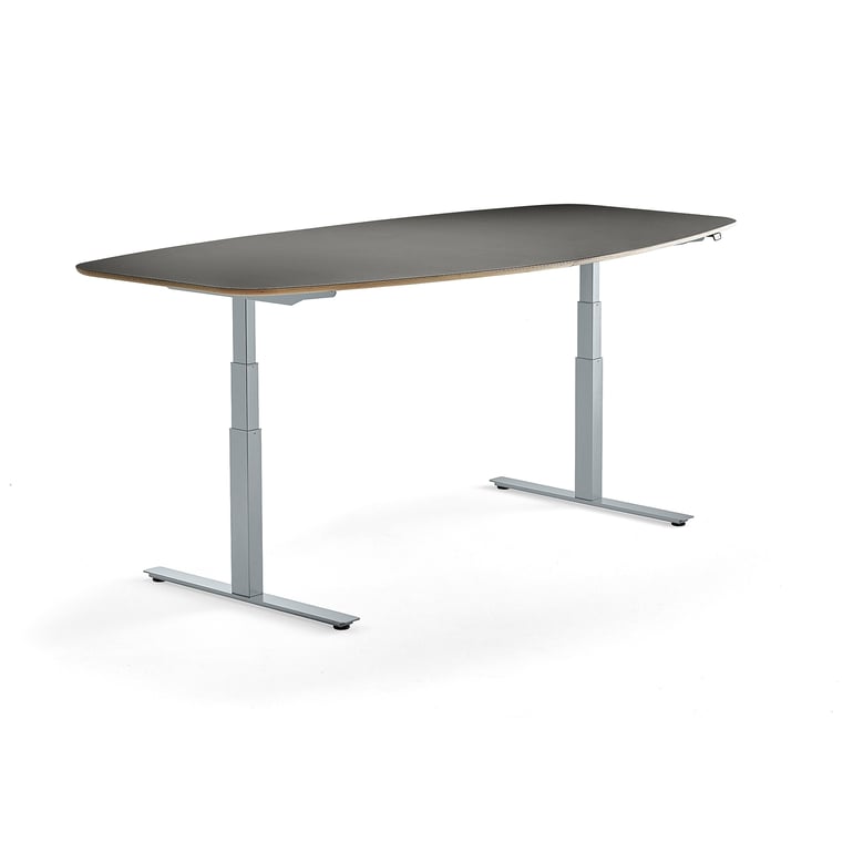 Sit-stand meeting table AUDREY, 2400 x 1200 mm, silver stand, dark grey ...