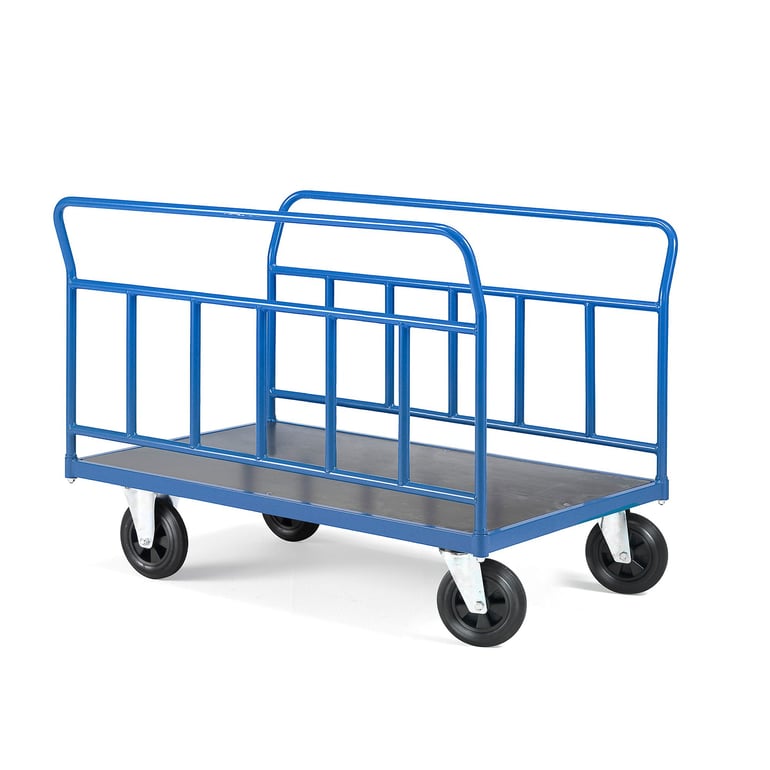 Platform trolley TRANSFER, 2 long steel sides, 1200x800 mm, solid ...