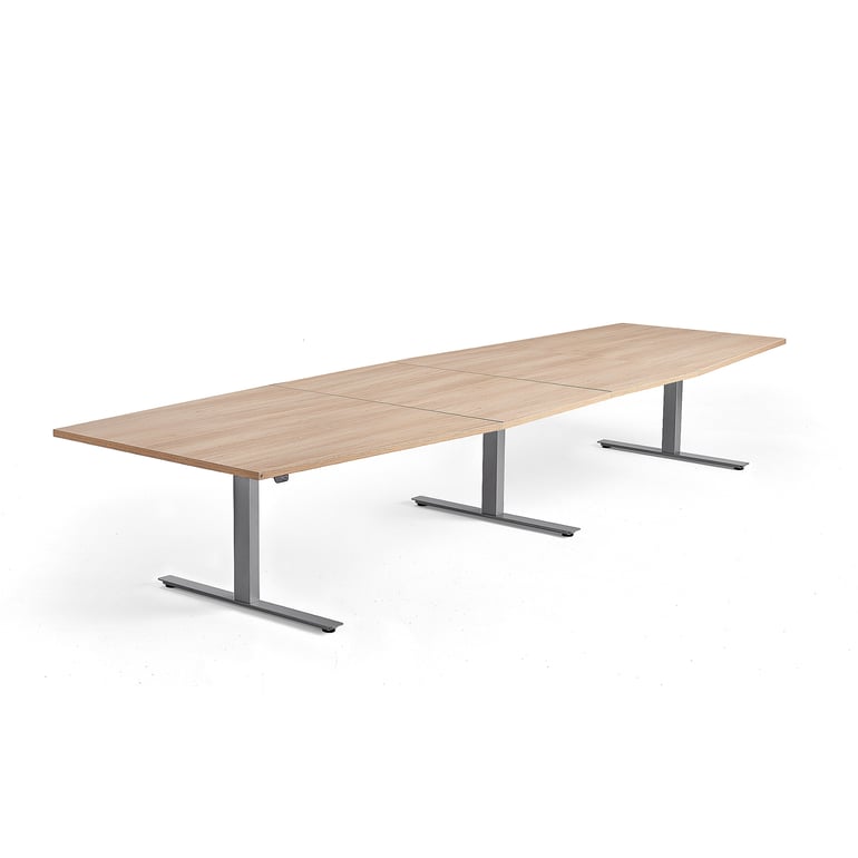 Standing conference table MODULUS, 4000x1200 mm, silver frame, oak | AJ ...