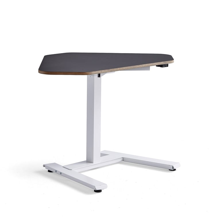 Standing corner desk NOVUS, 1200x750 mm, white frame, black table top ...