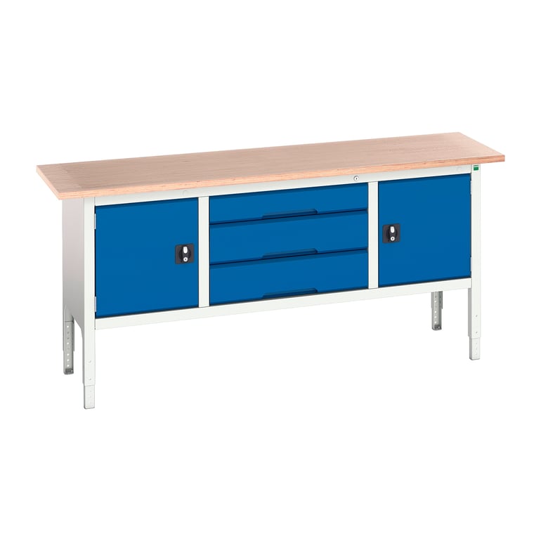 Storage bench BOTT®, 2 cupboards + 3 drawers, 600x2000 mm | AJ Products UK