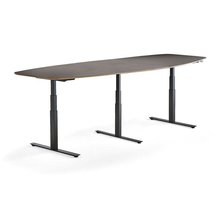 Sit-stand meeting table AUDREY, 3200 x 1200 mm, black frame, grey brown ...