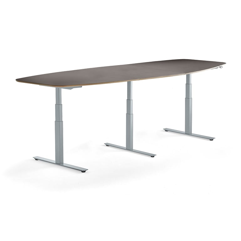 Sit-stand meeting table AUDREY, 3200 x 1200 mm, silver frame, grey ...
