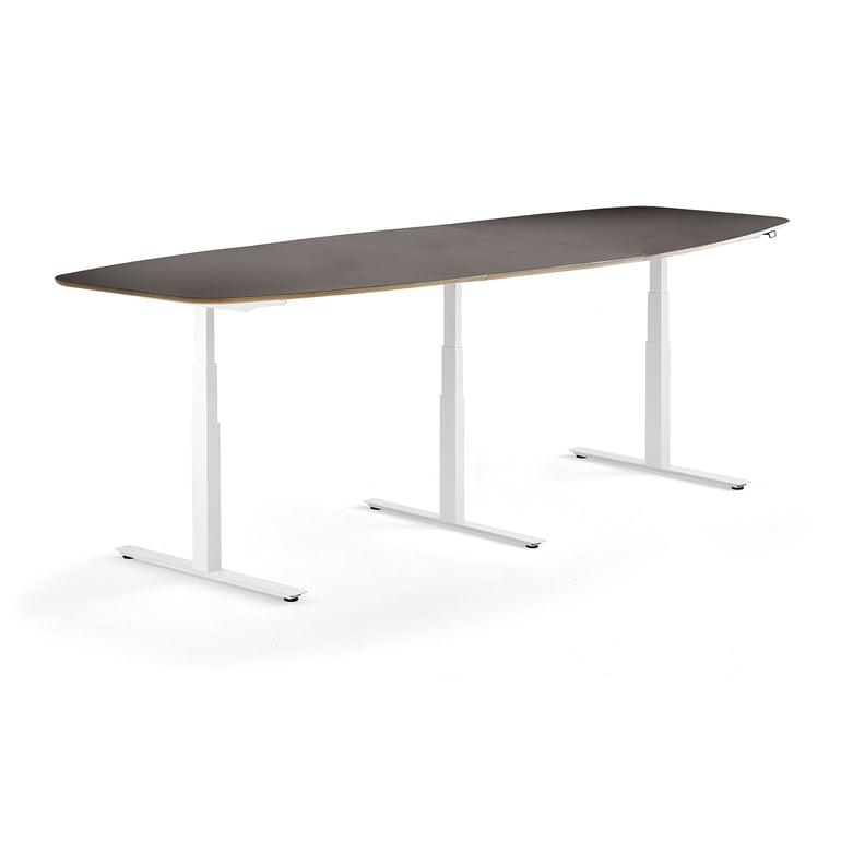 Sit-stand meeting table AUDREY, 3200 x 1200 mm, white frame, grey brown ...
