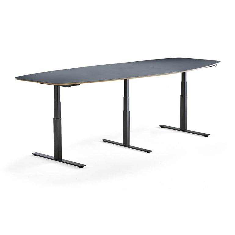 Sit-stand meeting table AUDREY, 3200 x 1200 mm, black frame, dusty blue ...