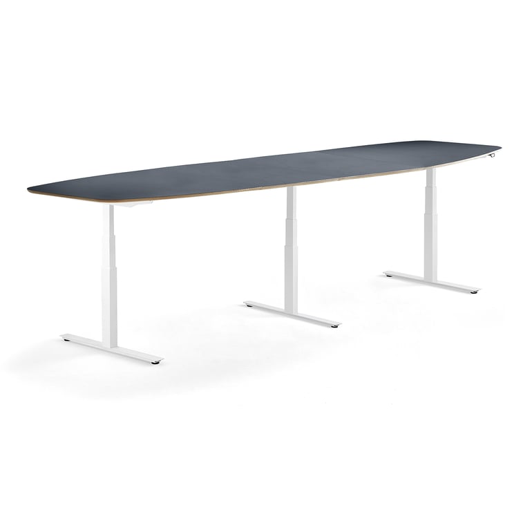 Sit-stand meeting table AUDREY, 4000 x 1200 mm, white frame, dusty blue ...