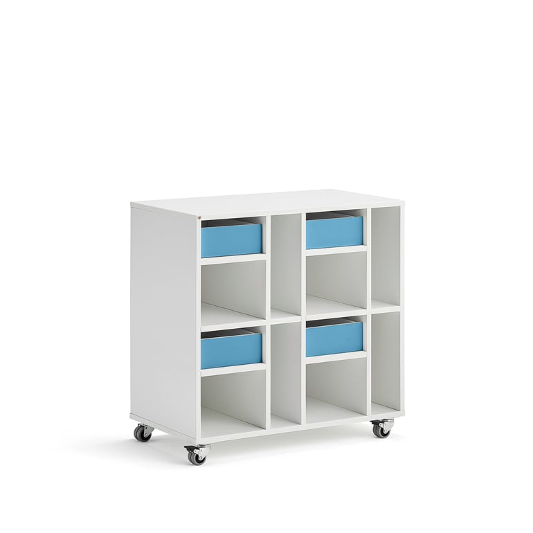 Student storage CASPER, 4 drawers, 8 compartments, white, blue | AJ ...