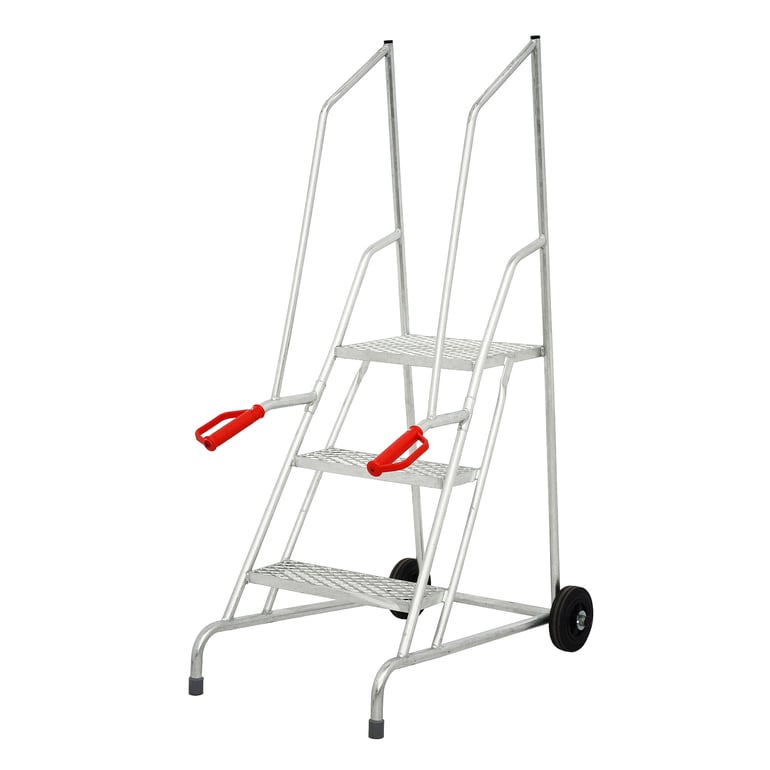 Dock mobile steps, 3 steel treads, H 750 mm, galvanised | AJ Products UK