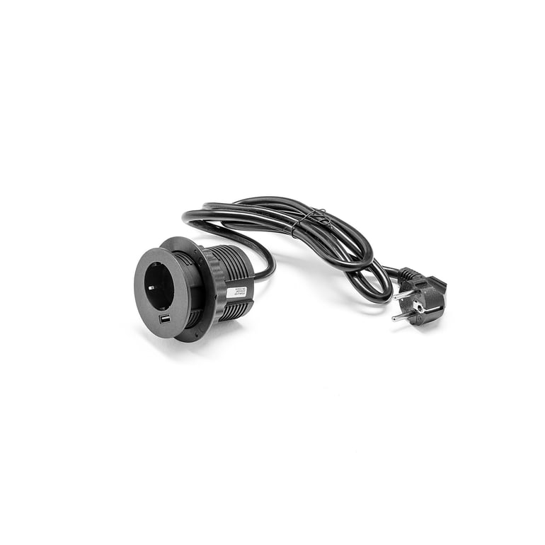 Tengi fyrir borð, 1 rafmangs, 1 USB-A, svart | AJ Vörulistinn