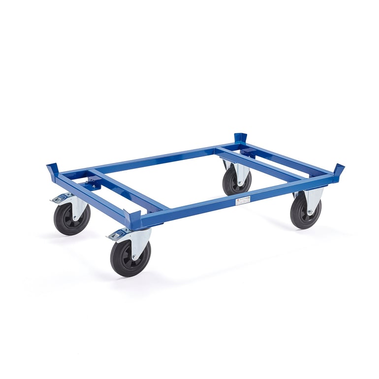 Pallevogn, 500 kg, lav modell, L1200 B800 H305 mm, med brems | AJ Produkter